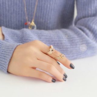 Flower Sisters Finger Cuff Ring Set of 2 pcs (Adjustable Band ...